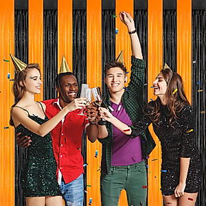 Fannev Black Tinsel Foil Fringe Curtain, 3.3ft x 8.2ft Sparkle Metallic Foil Back Drop for Party Photo Booth Props New Years Eve Birthday Bridal Shower Bachelorette Halloween Holiday Decors Supplies