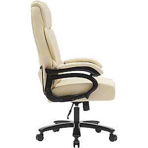 500LBS High Back Executive Chair - Ergonomic Big and Tall Office Chair with Metal Base & Arms, Leather Lumbar Support, Reclining Comfort Chair (White)