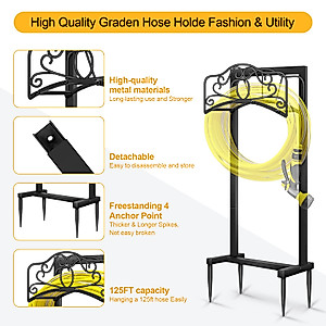 Shomextol Garden Hose Holder -Upgraded Hose Holder Holds,Freestanding Heavy Duty Hose Hanger,Sturdy Hose Stand and Hose Storage for Lawn & Yard,Black(Butterfly-Style)