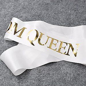 TTCOROCK "Prom King" and "Prom Queen" Sashes - Graduation Party School Party Accessories, White with Gold Print