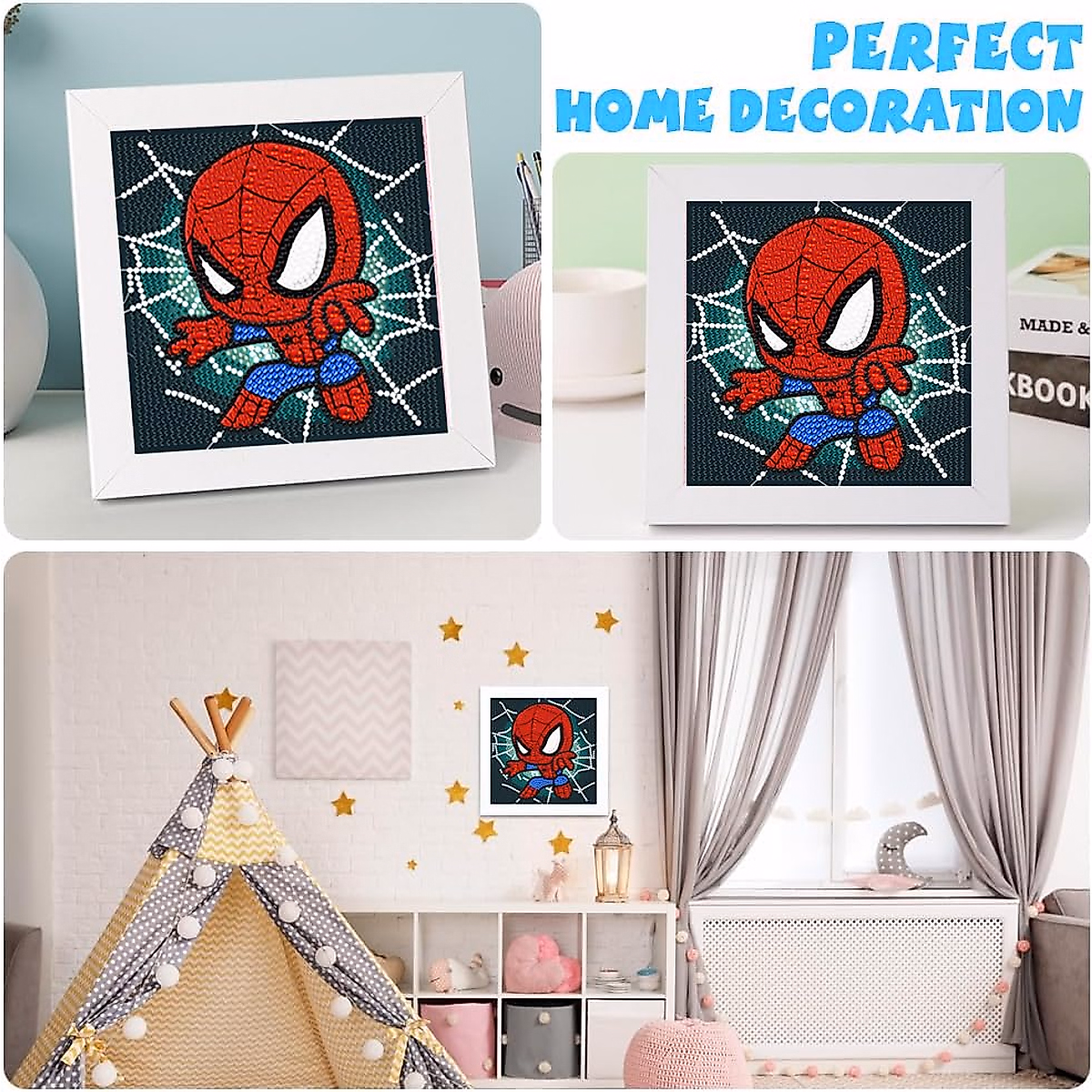 Cartoon Diamond Art Painting Kits for Kids with Frame,Cartoon Diamond Art for Kids Ages 4-8-12,Easy Kids Gem Art Kit with Beautiful Package for Gift Home Wall Decor(7x7inch)