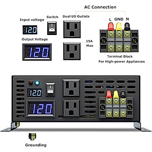 WZRELB RBP-500012S Pure Sine Wave 5000W (10000W Surge) 12V Power Inverter DC to AC Power - Solar, RV, Black