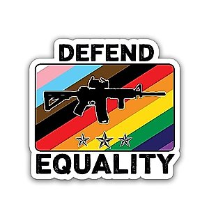 Miraki Defend Equality Sticker, Funny Gun Sticker, Progress Pride Flag and Rifle Sticker, LGBT Sticker, Water Assitant Die-Cut Vinyl Funny Decals for Laptop, Phone, Water Bottles, Kindle Sticker