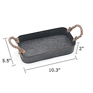 Funerom Rectangle Dark Galvanized Decorative Metal Serving Tray with Rust Finish and Rope Handles, (10.3X 5.5 in)