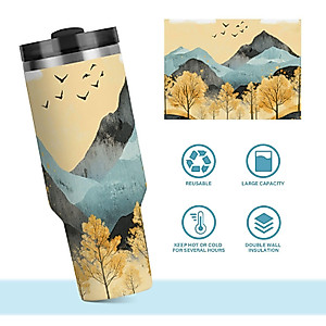 Selerdon 40 oz Tumbler Landscape Art with Handle and Straw Lid Vacuum Stainless Steel Insulated Water Bottle Travel Mug Car Cup Holder Friendly BPA Free for Gym Travel Office