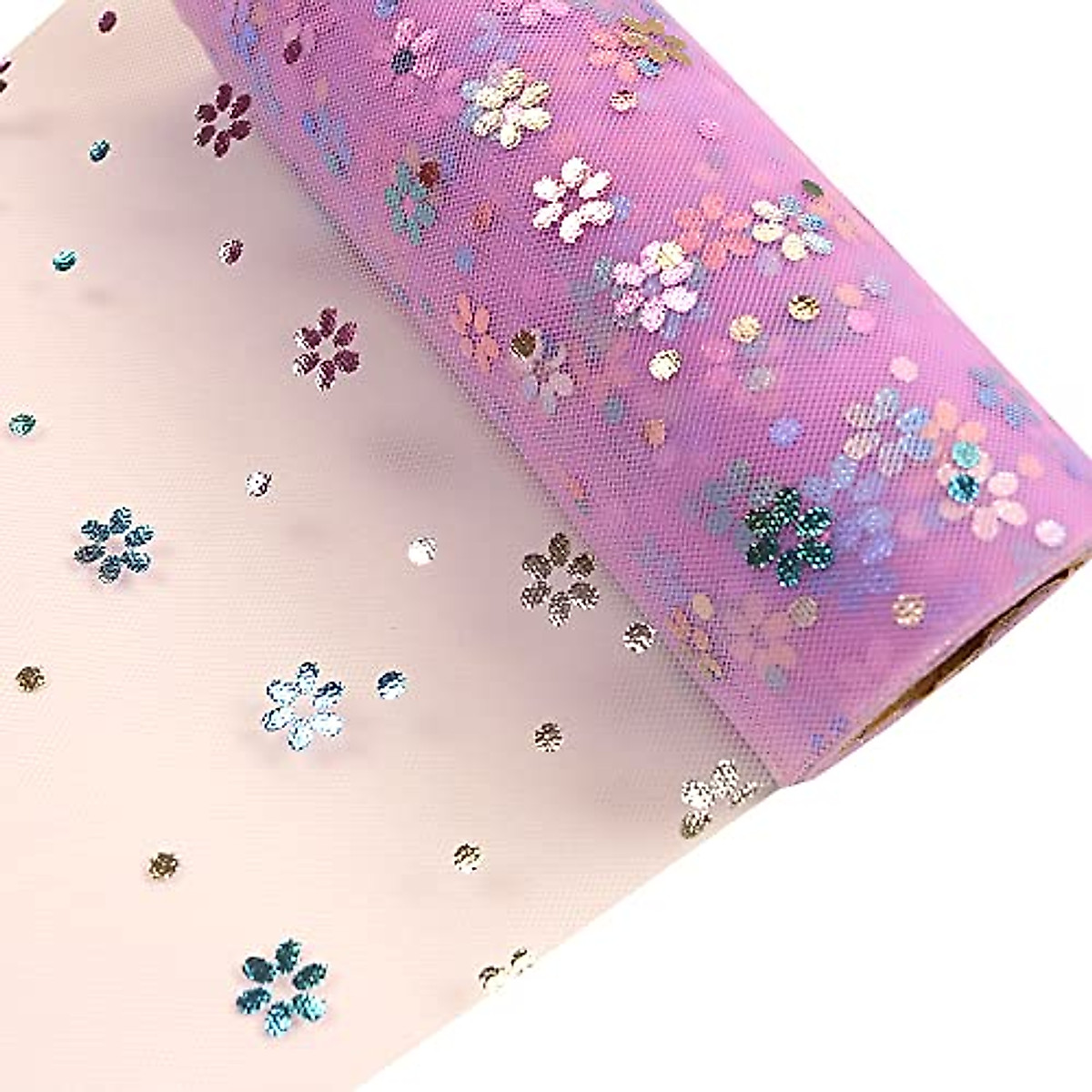 Yuanchuan Floral Sequin Glitter Tulle Rolls 6 inch x 10 Yards (30 feet) Purple for Table Runner Chair Sash Bow Pet Tutu Skirt Sewing Crafting Fabric Wedding Birthday Ribbon (Purple)