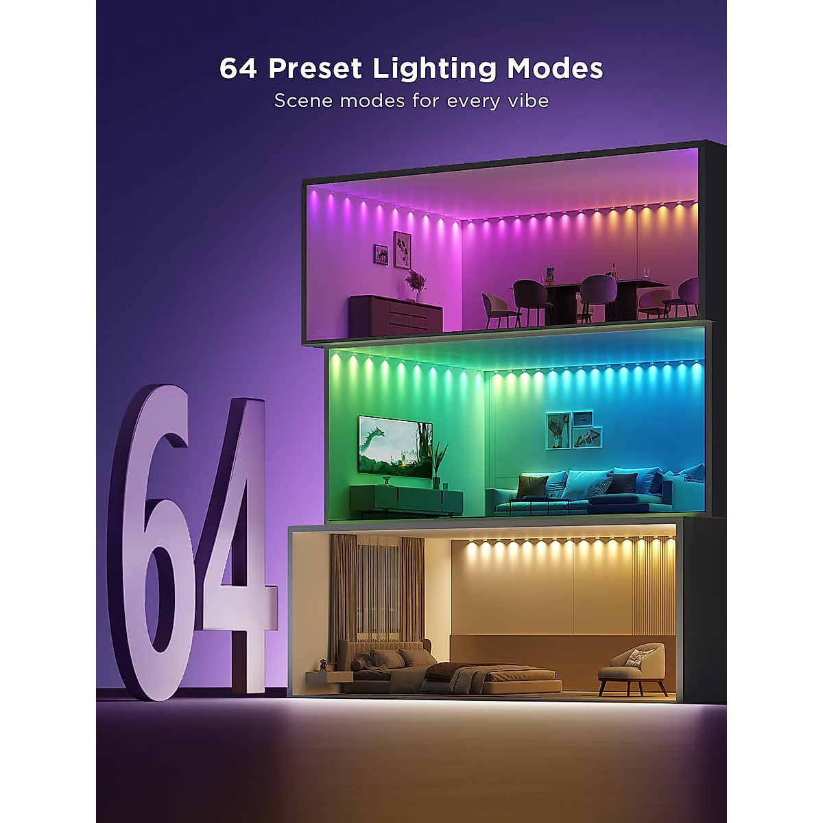 Govee RGBIC String Downlights, Smart LED String Lights Works with Alexa, Color Changing Indoor Wall Light Fixture for Party, New Year & Daily, Music Sync, 9.8ft with 15 LEDs, White