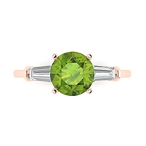 Clara Pucci 2.0 ct Round Baguette Cut 3 stone Solitaire Natural Peridot Engagement Promise Anniversary Bridal Ring 18K Rose Gold 4.75
