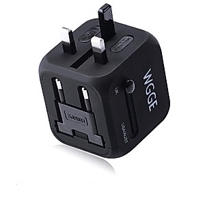 Travel Adapter,WGGE Multi-Nation Travel Adapter, All-in-one International Power Adapter with 2.4A Dual USB,Worldwide Power Adapter Wall Charger for US,UK,EU,AU,ASIA Cover more than150 countries BLACK