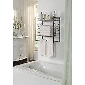 SunnyPoint Classic Square Bathroom Shelf, 2 Tier Shelf with Towel Bar Wall Mounted Shower Storage (Classic - Wall Mount - Silver)