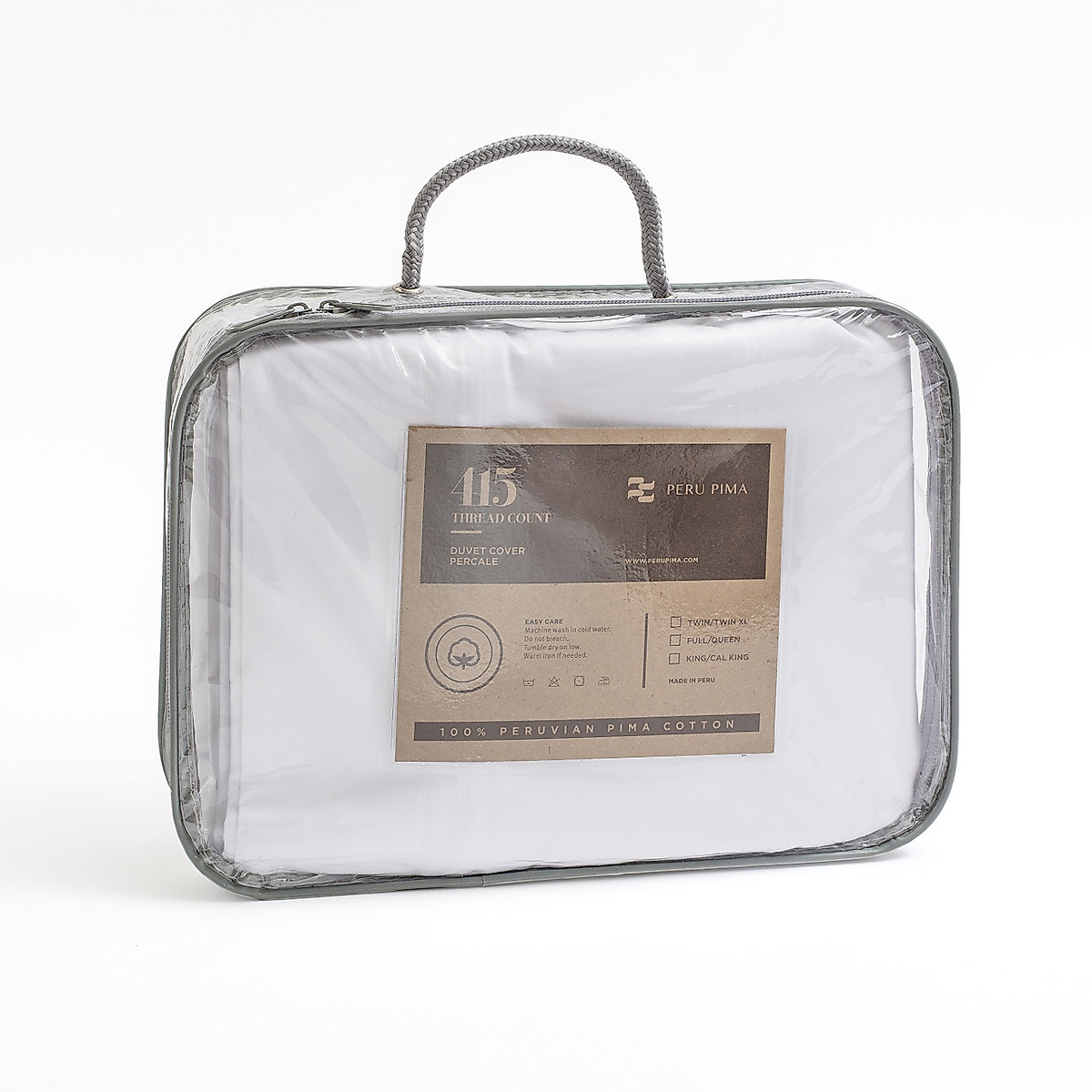 Peru Pima, Duvet Cover Set with 3 Pieces, 415 Thread Count, Percale, 100% Peruvian Pima Cotton, Full/Queen Size, White Solid Color