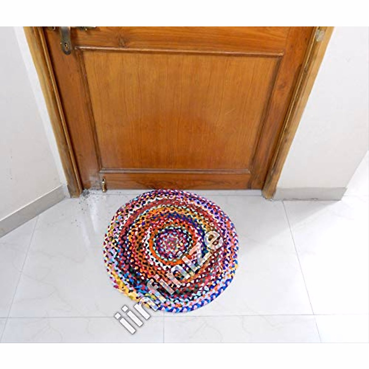 iinfinize 24" Handmade Door Mat Jute Cotton Pray Mat Yoga Mat Indian Dyed Chindi Rug Cotton Carpet Traditional Reversible Use Floor Area Rug