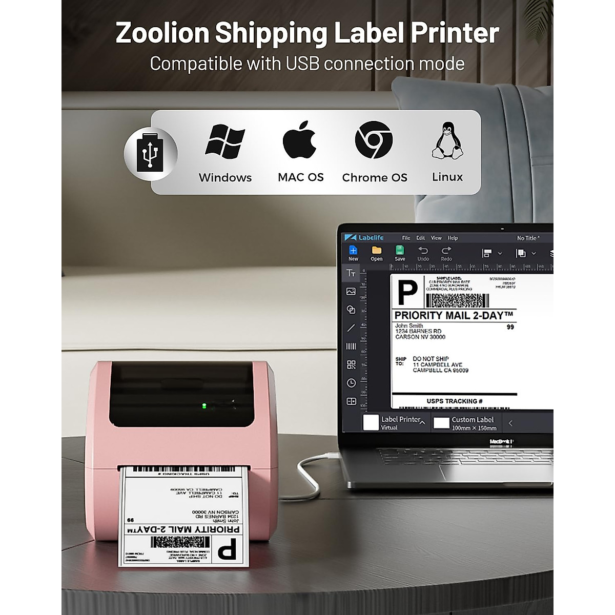 Bluetooth Shipping Label Printer for Small Business & Home Use, Thermal Printer Supports 4x6 Inch Thermal Labels, Compatible with Phones & Laptops. Label Printer for USPS Esty eBay Shopify UPS Amazon