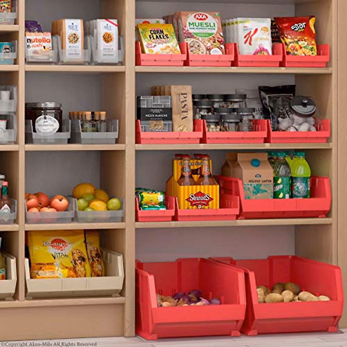 Akro-Mils 30164 Plastic Nesting Shelf Bin Box, (24-Inch x 6-1/2-Inch x 4-Inch), Yellow, (6-Pack)