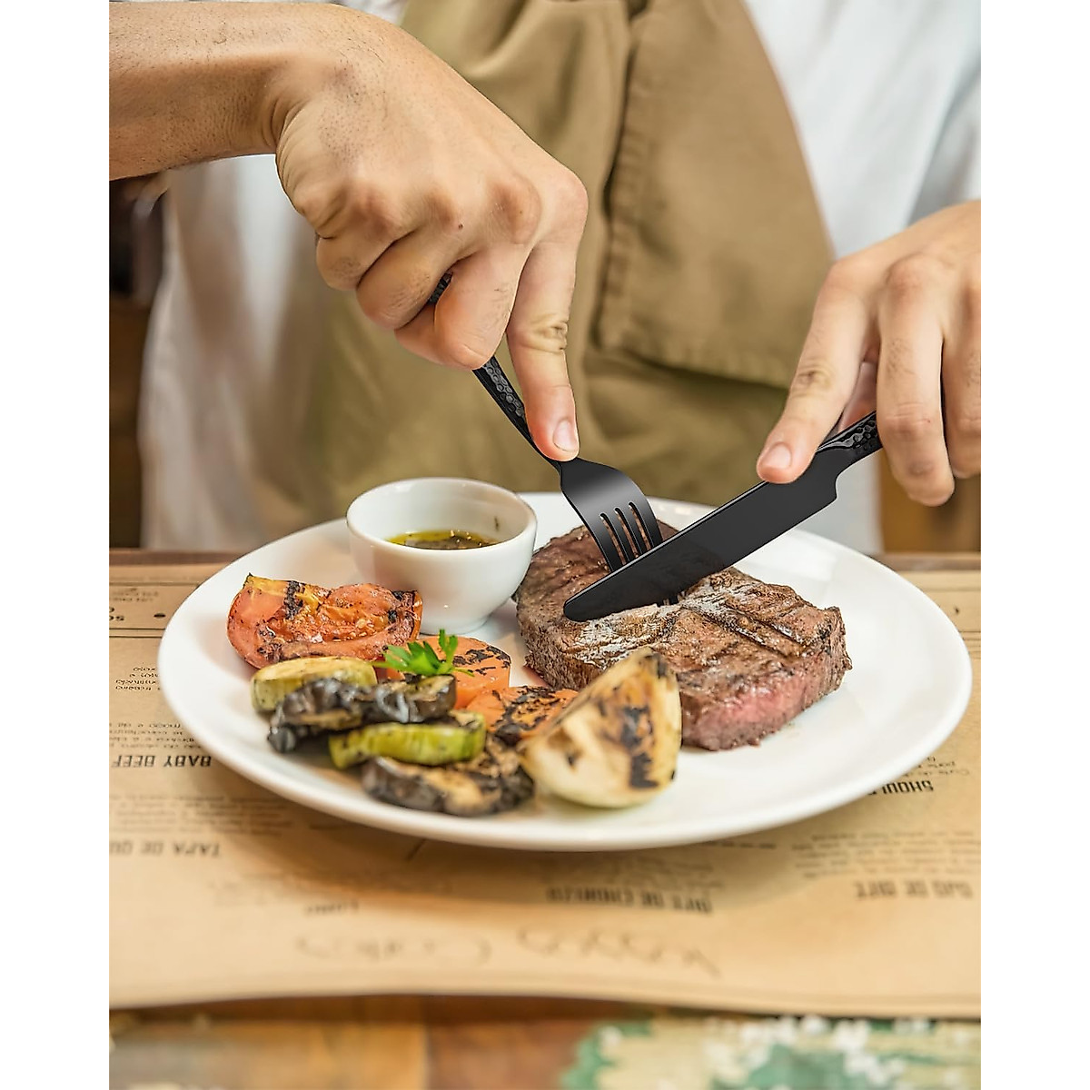 Black Hammered Silverware Set,40-Piece Stainless Steel Heavy Duty Flatware Set for 8,Food-Grade Tableware Cutlery Set, Mirror Utensil Sets for Home Restaurant