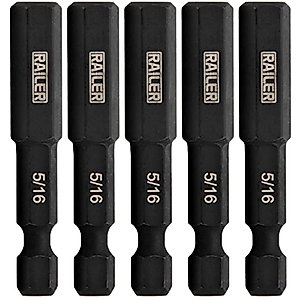 Hex 5/16" Impact Driver Bit - Railer Allen Wrench Drill Hex Bits. 1/4 Quick Release S2 Steel 2 inch 5/16" Hex Bits. (5 Pack)