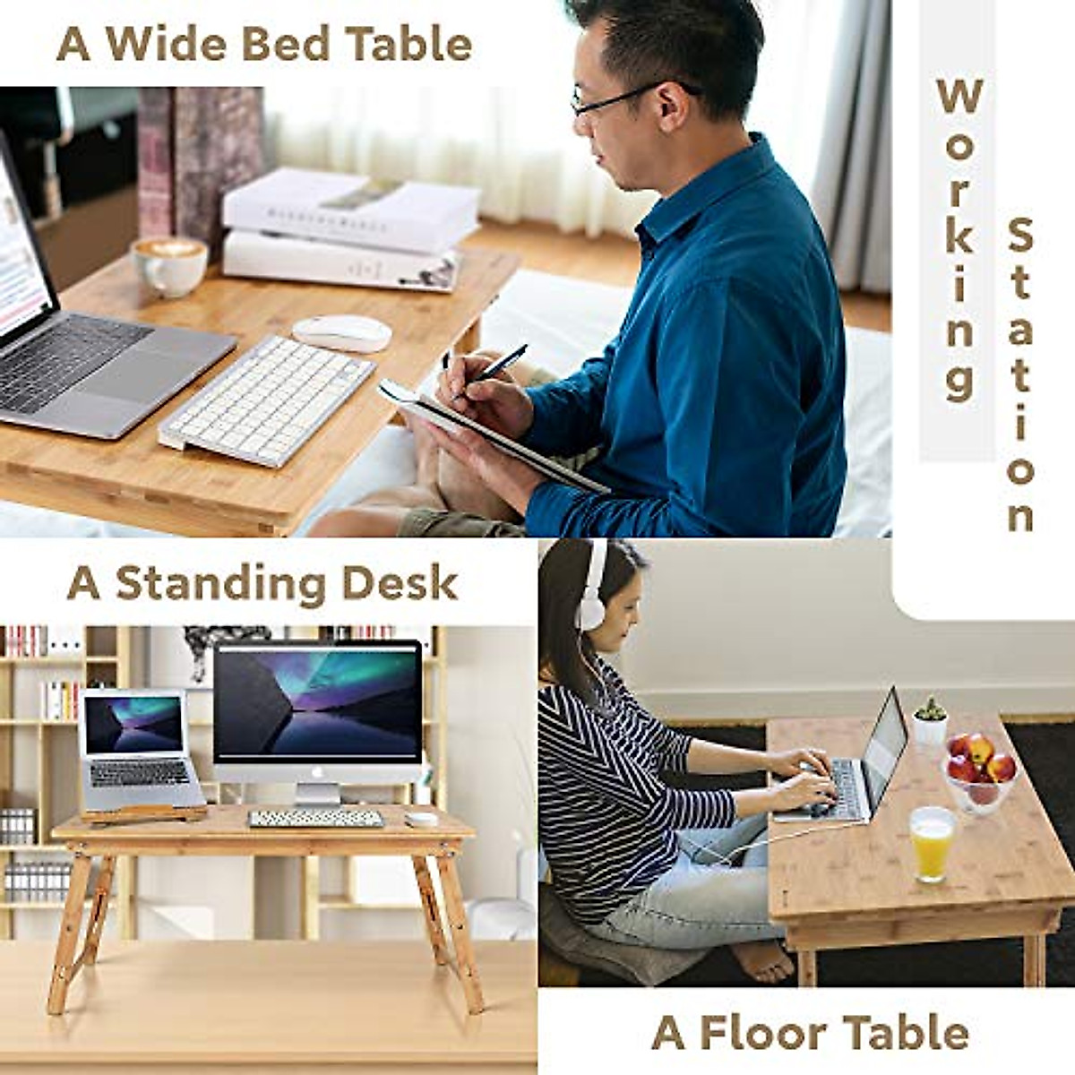 Large Size Floor Desk Nnewvante Floor Table Tray with Folding Legs Adjustable Low Coffee Table for Breakfast Serving Tray Gaming Writing 33.5x17.7in