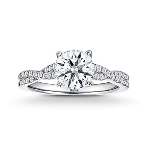 SISGEM 18K 14K 10K Real Gold Engagement Ring for Women,Split Shank Pave Set 1.5 Carat(CTW) Moissanite Wedding Ring With Engraved Name (14K, white-gold)