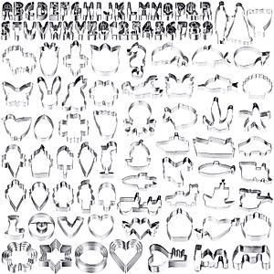 108 Pcs Metal Cookie Cutters Set Stainless Steel Biscuit Cutter Molds Include Heart Star Round Flower Vehicle Sea Creatures Alphabet Numbers Ice Cream Cone Fruit Shapes Cookie Cutters for Baking