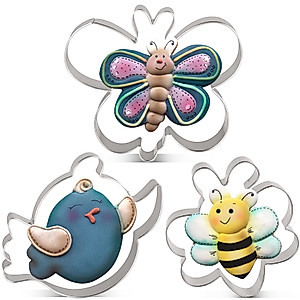 LILIAO Animal Cookie Cutter Set Kids, 3-Pc., Bird, Butterfly and Bee Biscuit Bread Cutters, Stainless Steel, by J.Cookies