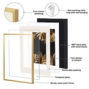 Fixwal 12 x 16 Frame Gold Aluminum Picture Frame Set of 1, Metal Gold Frame Tempered Glass with Mat for Wedding, Wall Display