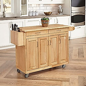 Homestyles General Line Kitchen Mobile Cart with Drop Leaf Breakfast Bar, 54 Inches Wide, Natural Hardwood