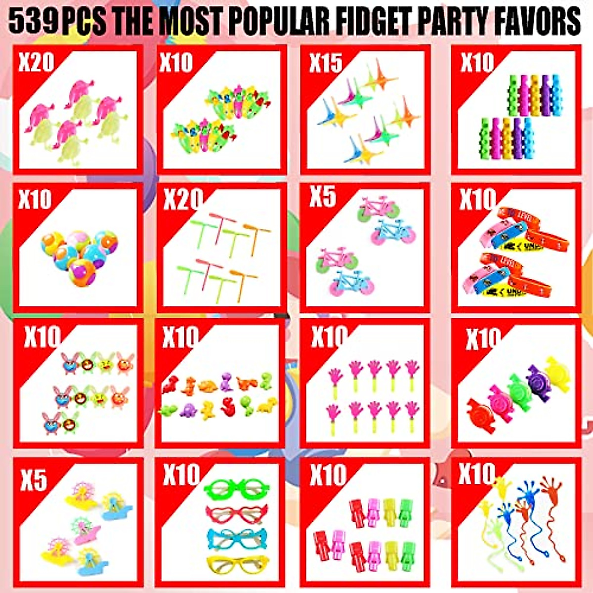 539 PCS Party Favors for Kids 3-5 4-8-12, Fidget Toys Pack, Birthday Gift Toys, Stocking Stuffers, Valentine's Day Party Toys Assortment, Easter toys, Treasure Box Birthday Party, Goodie Bag Stuffers for Kids, Carnival Prizes, Pinata Fille Stuffers Toys f
