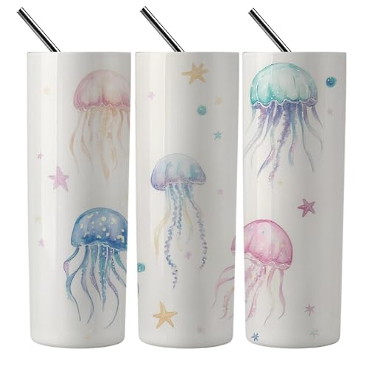 Tumbler with Lid and Straw Beautiful Watercolor Jellyfish thermos coffee travel mugcute cups 20 oz insulated tumbler for Daily Holiday Decor Gift coffee cup