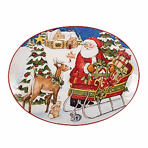 Certified International Santa's Workshop Oval Serving Platter, 16" X 12", Multicolor, Large