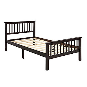yoptote Wood, Twin Size Beds Frame with Headboard and Footboard Platform, Espresso