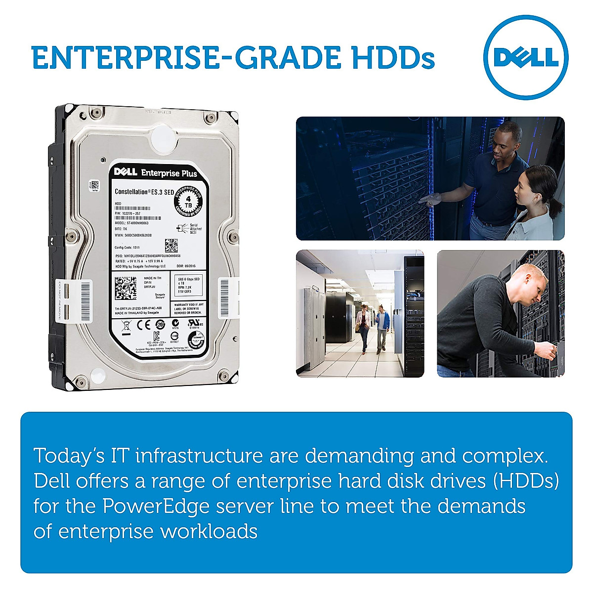 DELL ENTERPRISE CLASS 4TB 7.2K RPM SATA 3.5" 6Gbps HARD DRIVE W/TRAY FOR PowerEdge R210 II R220 R310 R320 R410 R415 R420 R510 R515 R520 R710 R720 R720XD T110 II T310 T320 T410 T420 T620 T710 (Renewed)