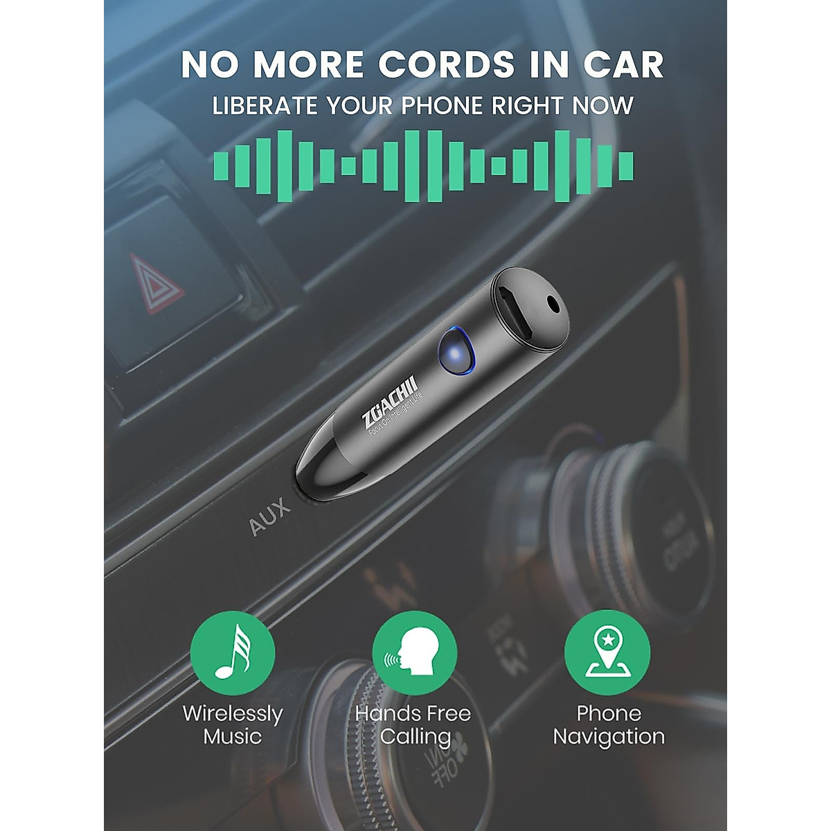 ZOACHII Bluetooth Aux Adapter for Car, Wireless Bluetooth 5.0 Audio Receiver with 3.5mm Jack for Vehicle Truck Home Stereo Speaker Headphone Music Streaming, Handsfree Calling, [1 Piece]