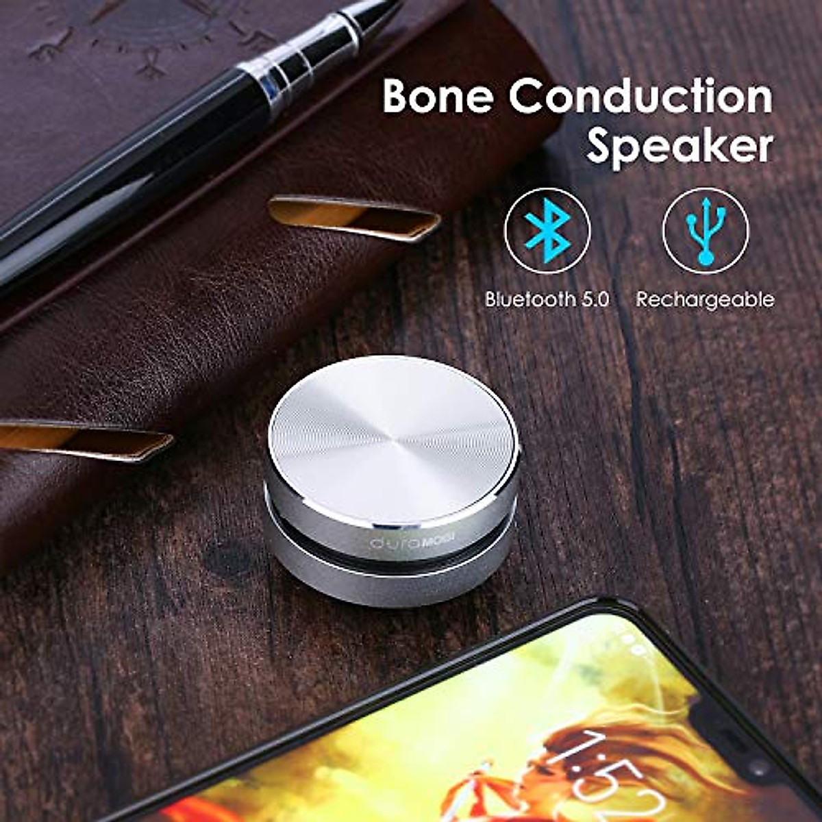 Bone Conduction Speaker, True Wireless Speakers Mini Portable Stereo Sound Creative Portable Speaker Compatible with iPhone, iPad, Samsung, Tablets and More Bone Conduction Sound Box, Bigvapor
