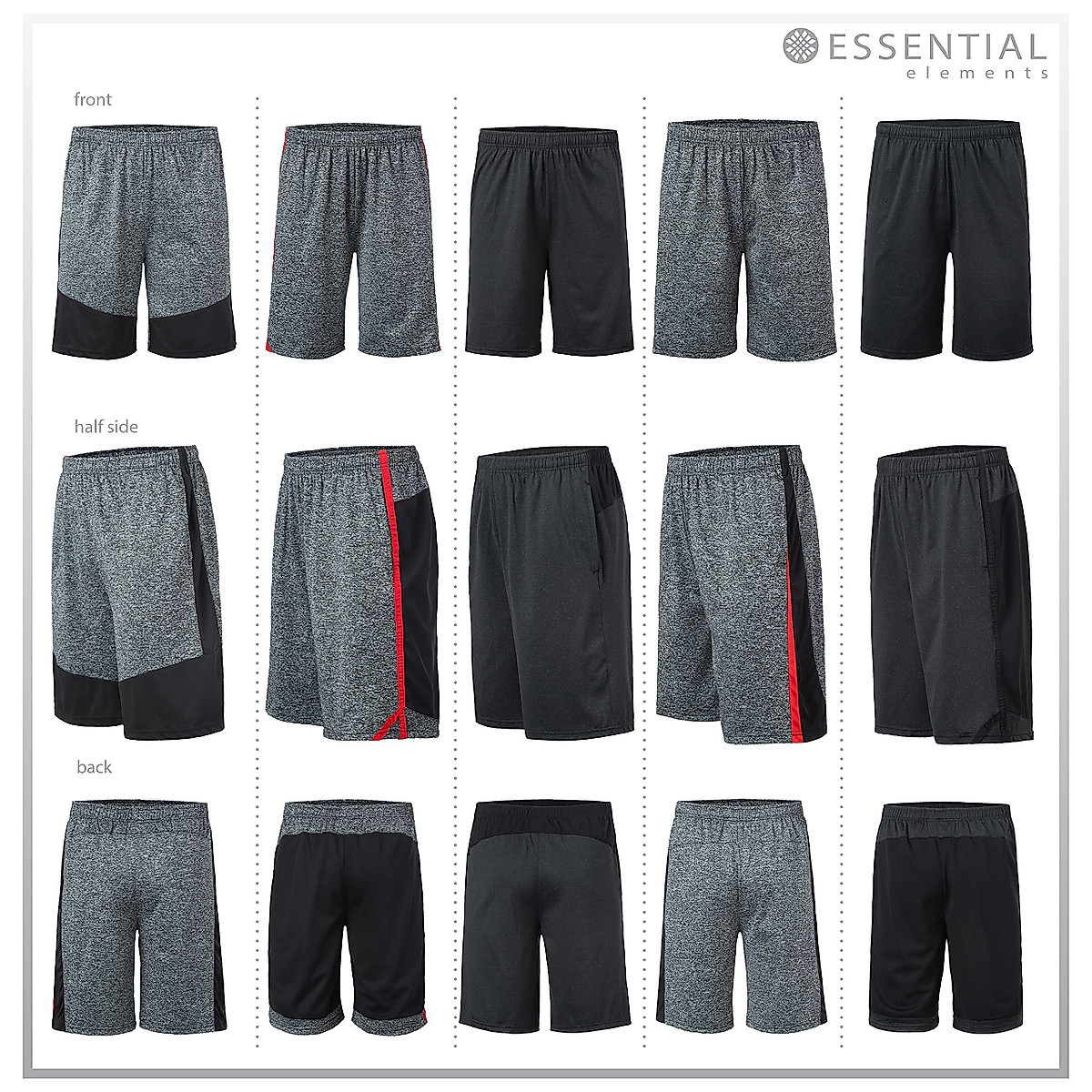 5 Pack: Men's Dry-Fit Sweat Resistant Active Athletic Performance Shorts