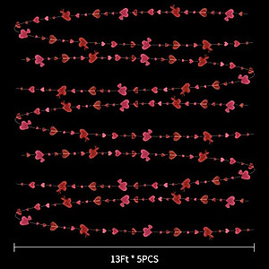 BEISHIDA 66 Ft Red Love Heart Garland Hanging Double Sided Glitter Metallic Paper Streamer Banner for Valentine's Day Decoration Anniversary Bachelorette Engagement Wedding Bridal Party 5 Packs