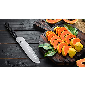Brooklyn Knife Co. Santoku Knife - Carbon Fiber Series - Japanese AUS-08 HC Super Steel -Sheath, 7-Inch