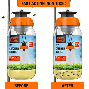 Fly Catcher Bottle- Outdoor Reusable Hanging Fly Trap- Add Water to Catch House & Horse Flies in Garden, Backyard & Barn, 25-Gram Clear Trap, 3 Pack