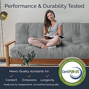 Loosh Home | 8" Full Size Futon Sofa Bed Memory Foam Mattress - USA Made, Mineral Blue, No Frame