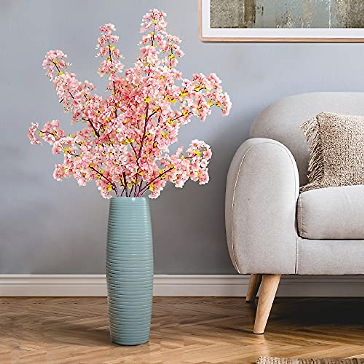 Houele Cherry Blossom Branches, 39 Inch Long Stem Artificial Flowers Cherry Blossom Tree Silk Fake Flowers for Vase Room Office Bedroom DIY Decor, Wedding, Indoor and Outdoor (3 Pcs Pink)