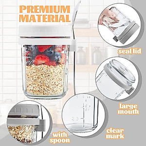 Kucoele Overnight Oats Jars with Lids and Spoons, 2 Pack 12 oz Glass Mason Jars Oatmeal Containers with Measurement Marks for Cereal, Milk, Vegetable and Fruit Salad (Grey+White)