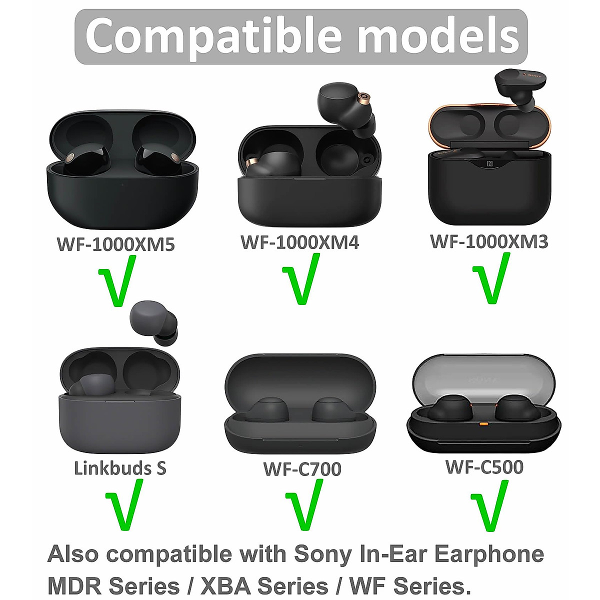 6 Pairs Replacement Ear Tips Buds for WF-1000XM5 / WF-1000XM4 / WF-C700N / WF-C500, Eartips Earbuds Flexible Soft Silicone Rubber Skin Accessories Compatible with Sony WF-1000XM5 - S/M/L White