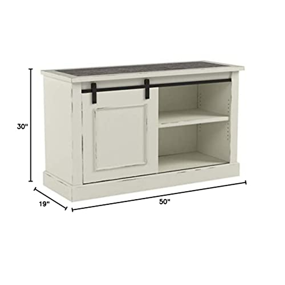 Signature Design by Ashley Jonileene Farmhouse 50" Credenza with Sliding Barn Door, Distressed White