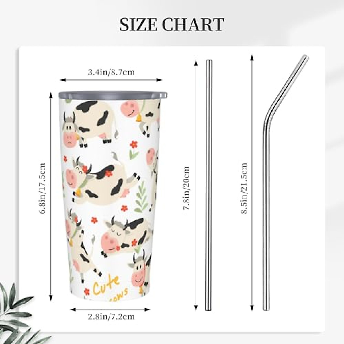 Yaxongx 20oz Tumbler Cow Mood Double Wall Vacuum Insulated Coffee Mug with Lid and Metal Straw Brush Reusable Stainless Steel Water Bottle Travel Cup Gifts for Car Ice Drinks Hot Beverage