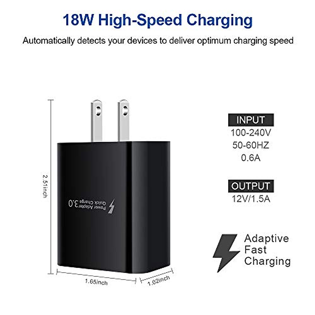 Android Fast Charger,Quick Charger 3.0 USB Fast Wall Charger Plug with Micro USB Cable Compatible for Motorola Moto E E5 E4 Plus/Play,E5 Supra,G5 G5S G4 Plus/Play,G6 Play/Forge,Moto Droid Turbo 2