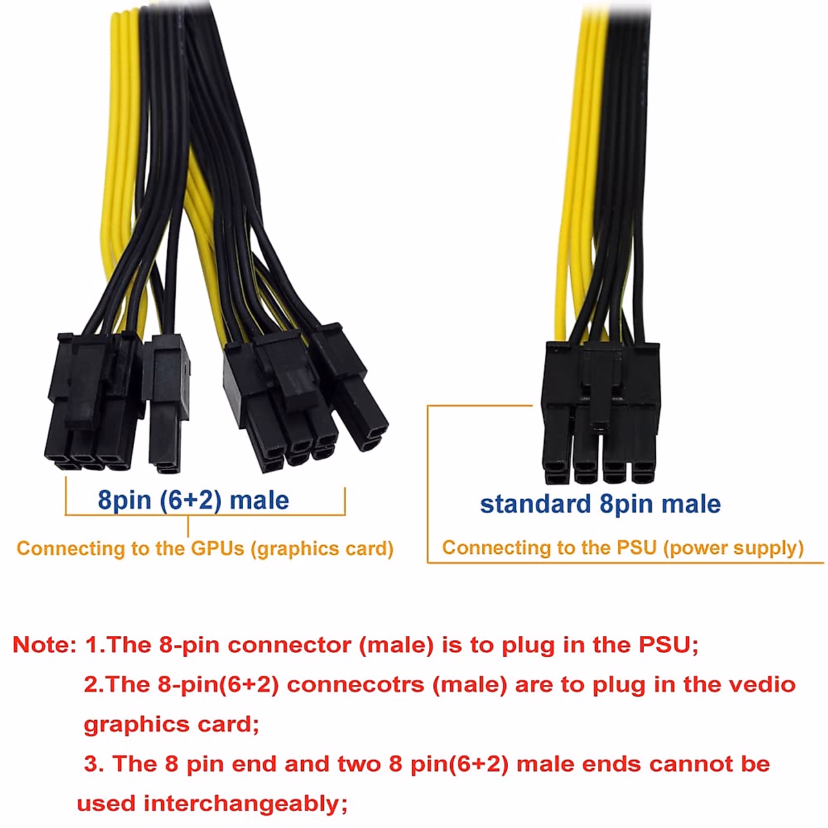 COMeap PCIE Cable for EVGA, PCIe 8 Pin Male to Dual PCIe 8 Pin (6+2) Male GPU Power Cable for EVGA Power Supply 25-inch(63cm)