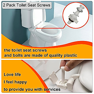 2 Pack Universal White Plastic Toilet Seat Screws Replacement, Toilet Seat Hinges Bolts and Nuts For Top Mount Toilet lid Fastener Parts Kit