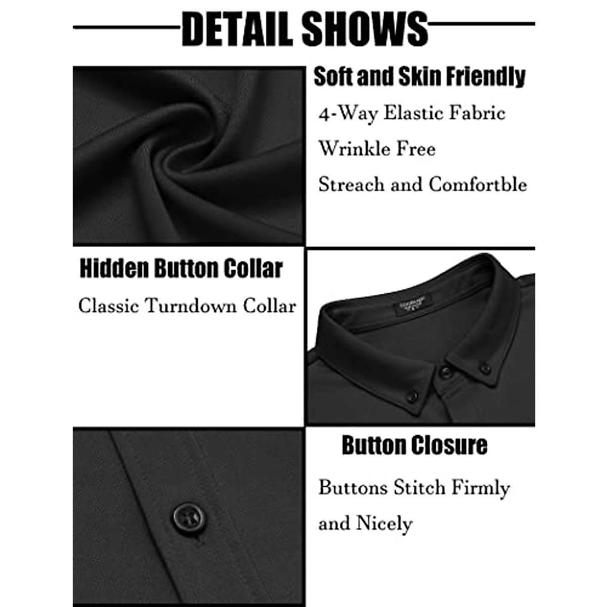 COOFANDY Casual Dress for Men Short Sleeve Button Up Summer Beach Shirts Wrinkle Free Black