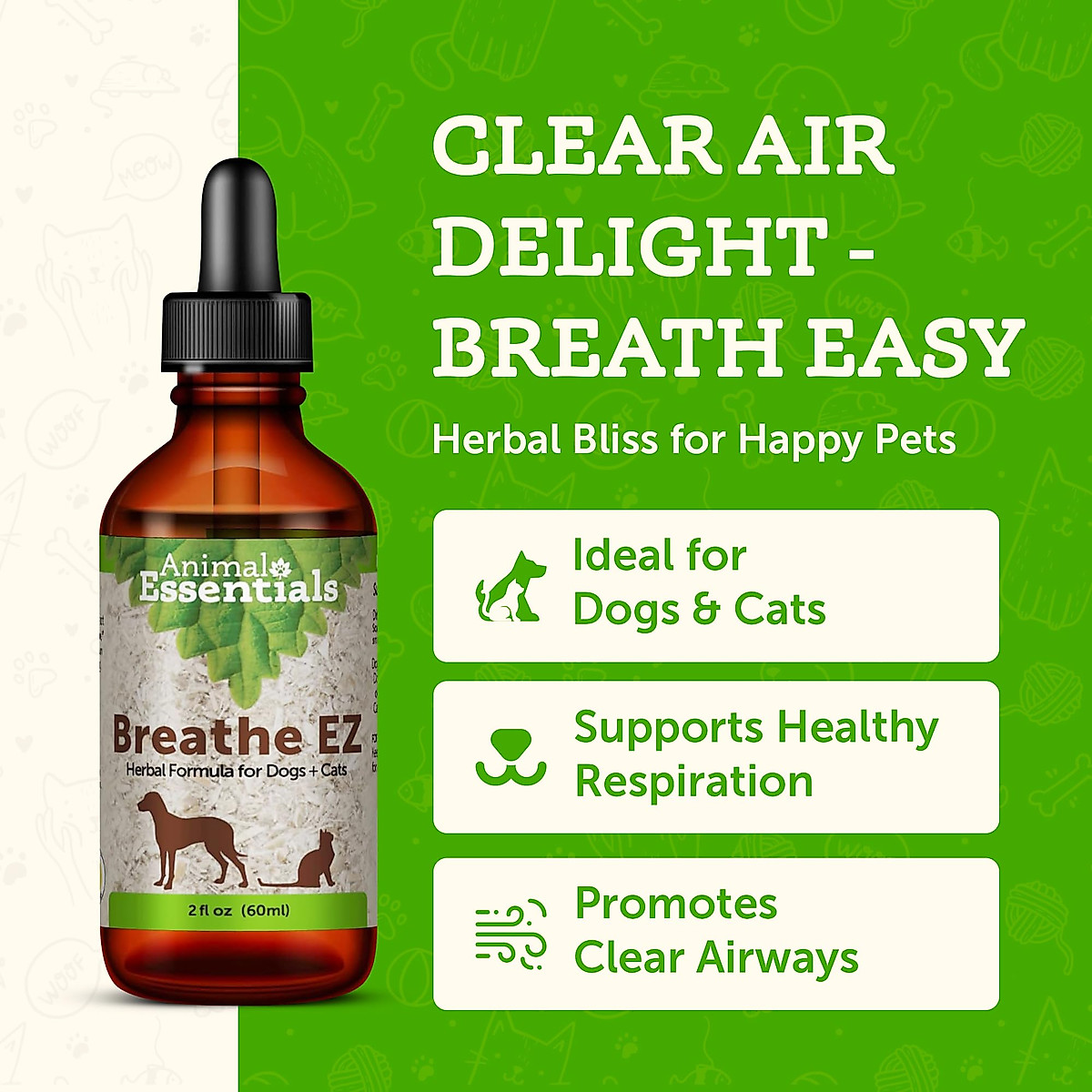 Animal Essentials Breathe EZ for Dogs & Cats - Pet Respiratory Support Supplement, Clear & Easy Breathing, Healthy Respiration, Herbal Formula - 2 Fl Oz