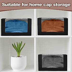 DoubleFill 50 Pcs Display Black Gift Boxes with Window Clear for Baseball Caps 7.6" x 7.6" x 4.7" Paper Hat Organizer Box Packing Fold Hat Storage Hat Display Case Hat Holder