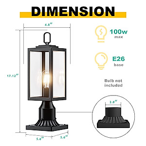 Aoceley Dusk to Dawn Outdoor Post Light with Pier Mount Base, 2-Pack Modern Lamp Post Light Fixtures Waterproof Aluminum Pier Lights Outdoor Column Lights Exterior Post Lantern with Clear Glass Shade